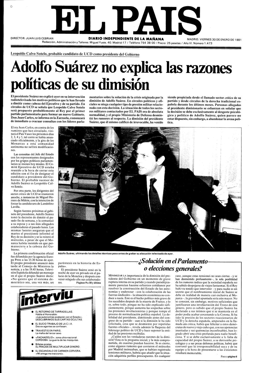 El presidente Adolfo Suárez dimite - Contrainformación